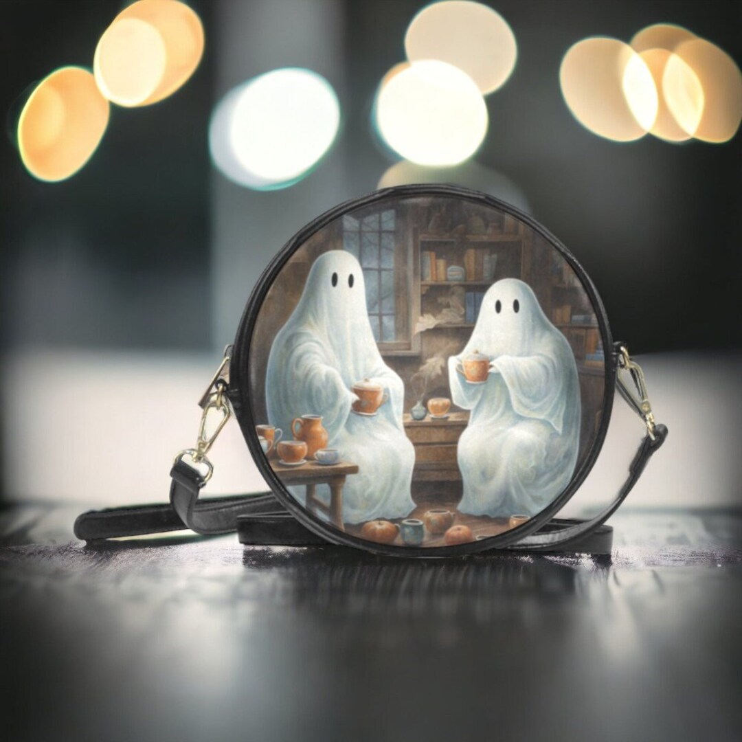 Spooky Cute Library Sheet Ghosties Round Satchel, Haunted Library ...