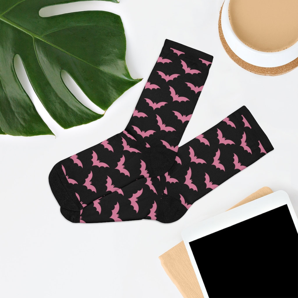Pastel Goth Socks Pink Bats on Black Socks Creepy Cute - Etsy