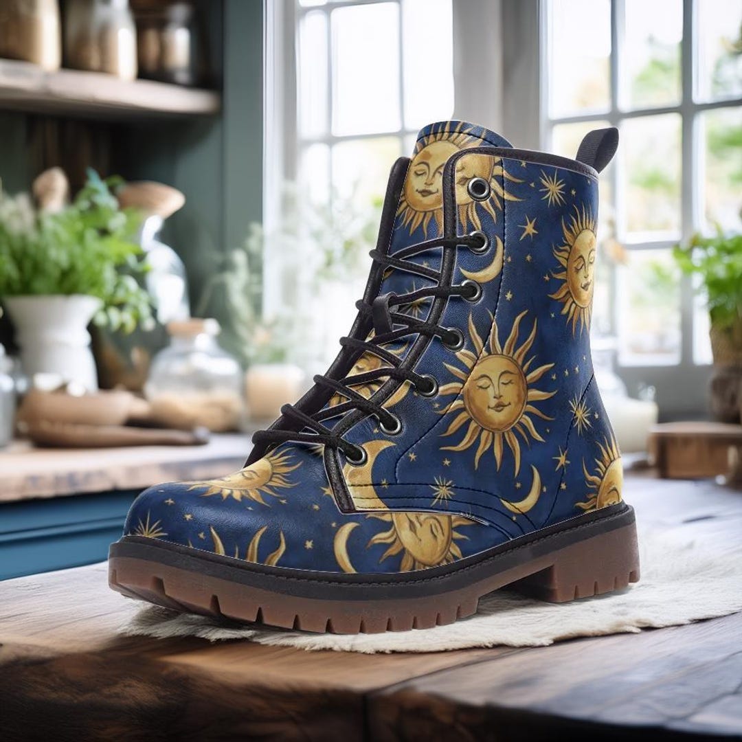 Celestial Sun & Moon Vegan Boots, Whimsigoth Witchy Footwear, 90s ...