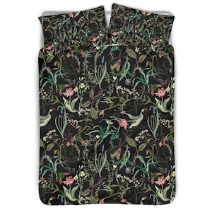 Dark Moody Floral Duvet Cover and Pillowcases Set, Moody Bedroom Decor ...