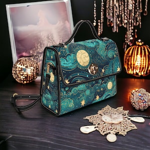 Boho Celestial Starry Night Sky and Moon Handbag, Boho Cottagecore ...