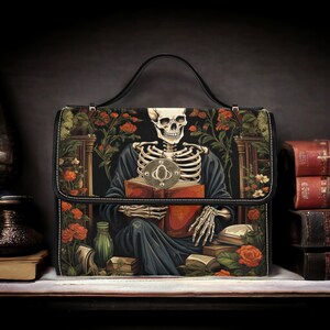 Gothic Skeleton Reading Satchel, Dark Academia Skeleton Library Floral ...