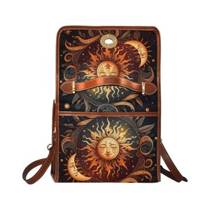 Dark Boho Sun & Moon Canvas Satchel Bag, Dark Celestial Sun Moon Bag ...