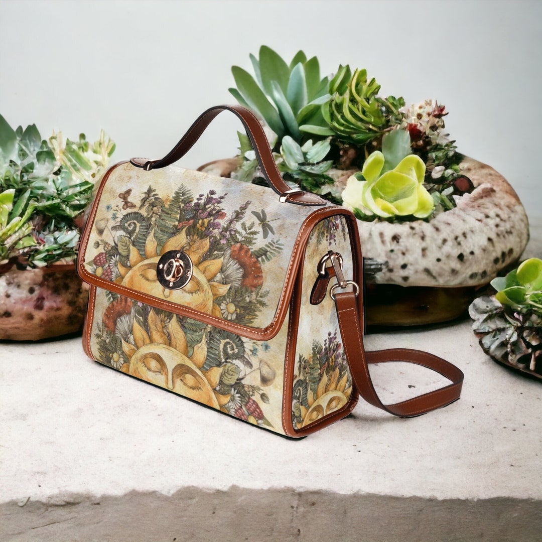 Boho Witchy Sun Forest Canvas Satchel Bag, Cottagecore Hippie Witch ...