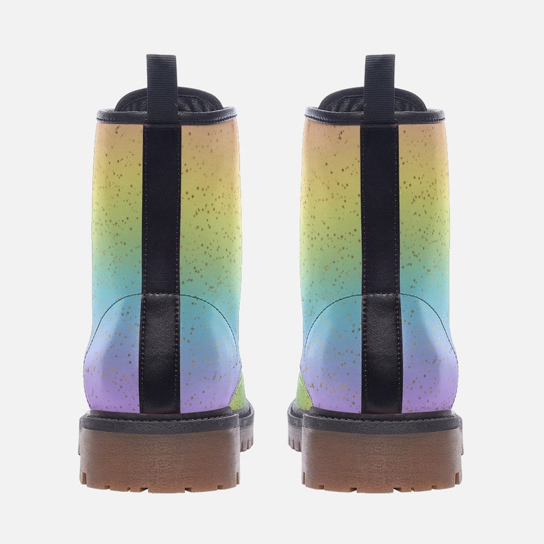 Pastel Stars Boots, Pastel Rainbow Stripes Vegan Leather Combat Boots ...