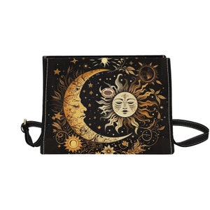 Dark Boho Sun & Moon Canvas Satchel Bag, Dark Celestial Sun Moon Bag ...