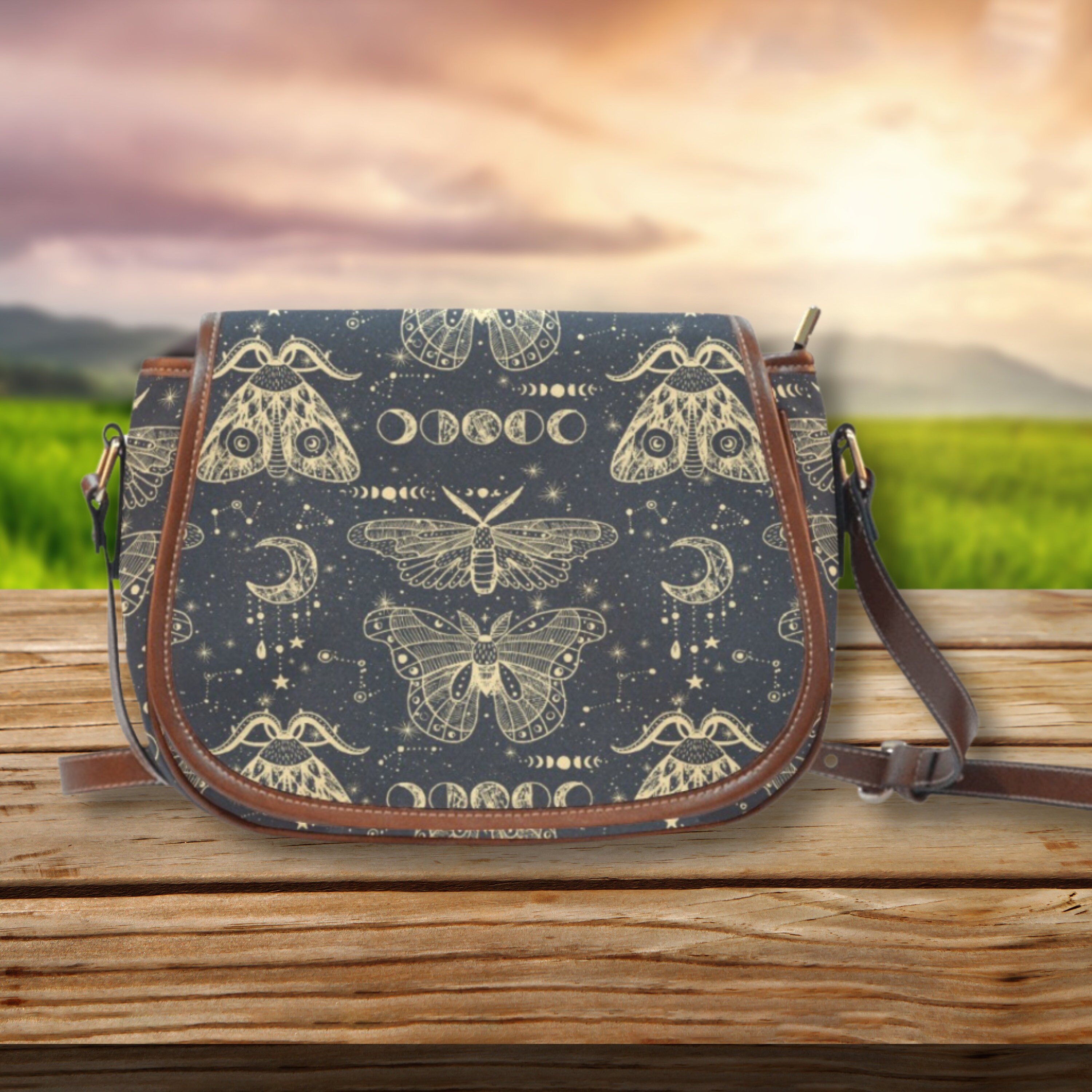 Celestial Moths Saddle Bag, Dark Cottagecore Witchcore Cross Body Purse ...