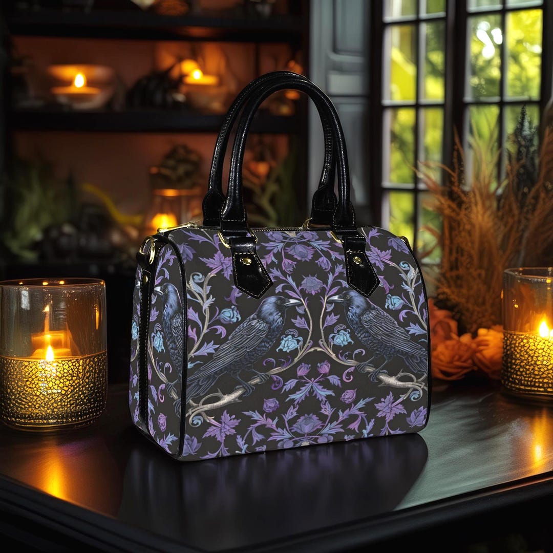 Gothic Raven Boston Bag, Whimsigoth Handbag, Dark Academia Black Faux ...