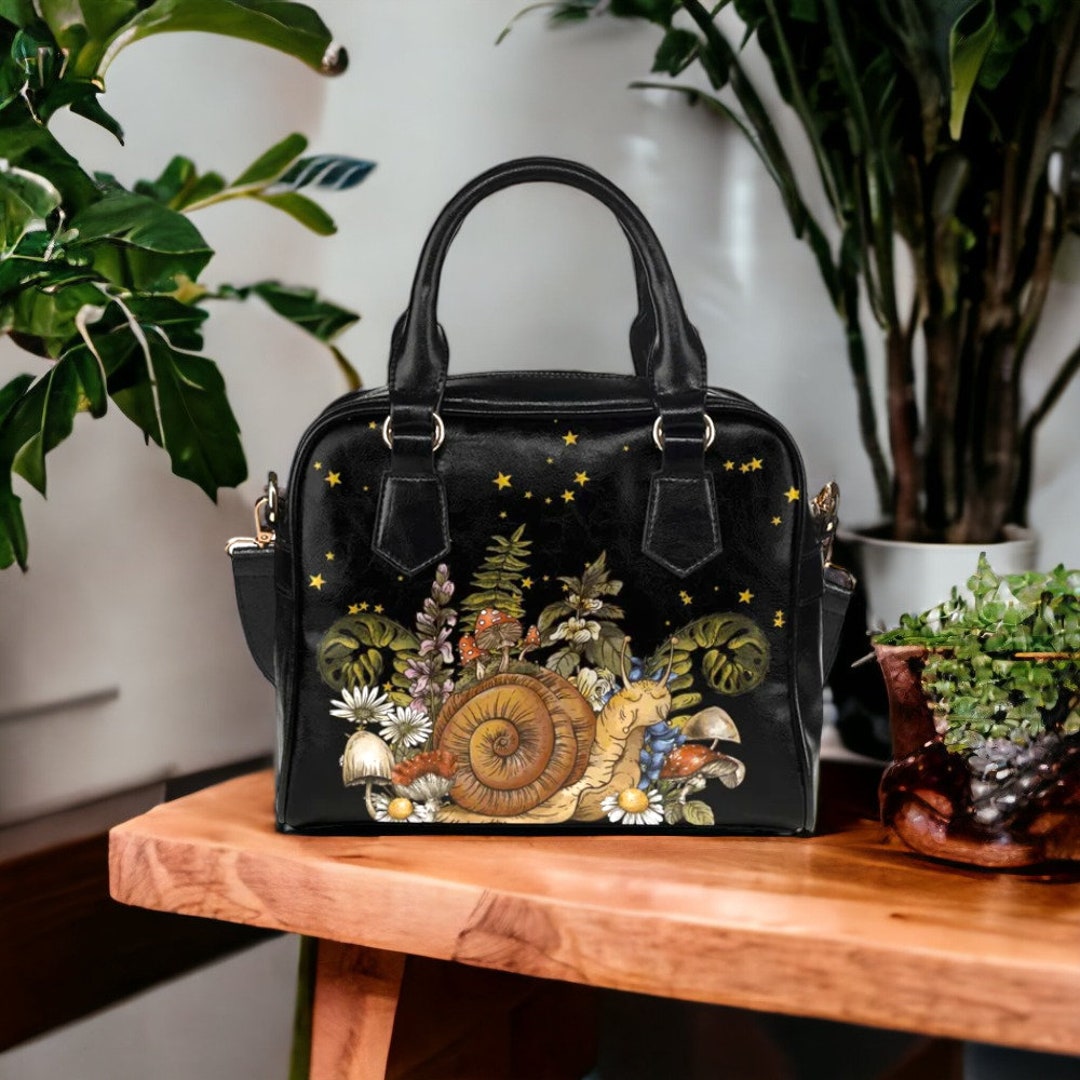 Celestial Snail and Forest Bowler Bag, Dark Cottagecore Snail Purse ...