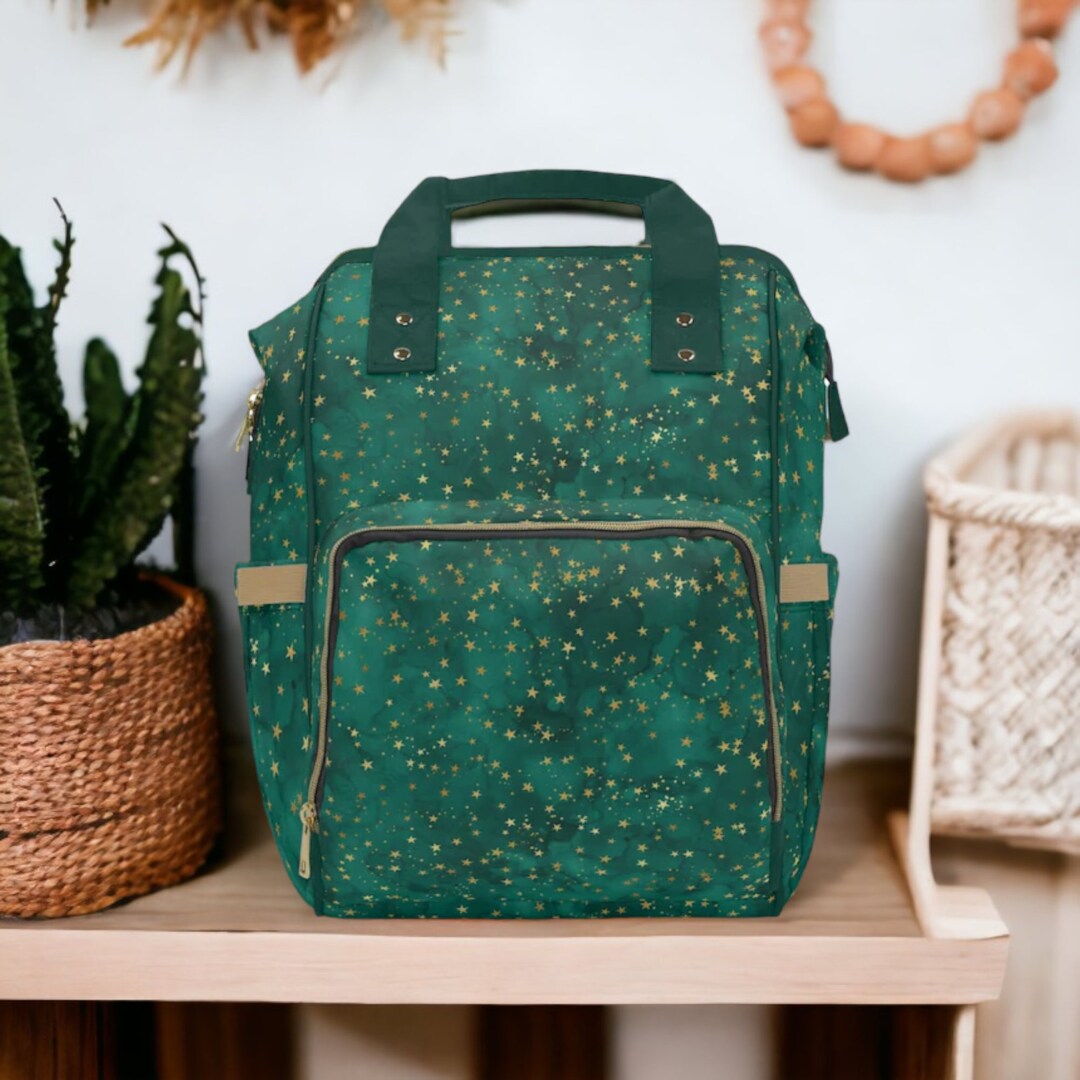 Teal Watercolor & Gold Stars Diaper Backpack, Celestial Diaper Bag ...