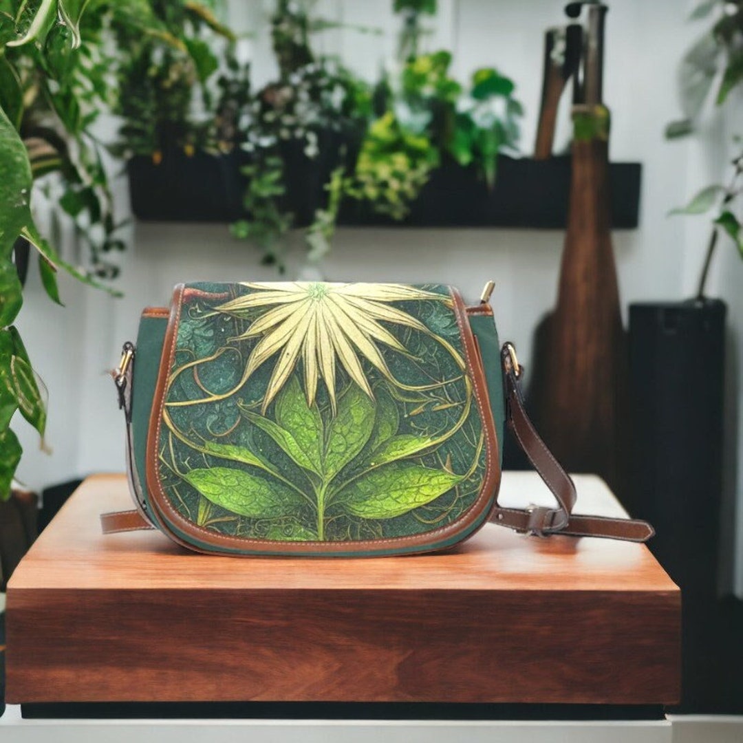 Green Witch Botanical Saddle Bag Cross-body Purse, Boho Witchy Handbag ...