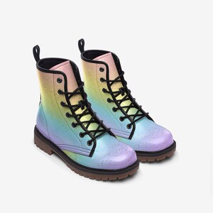 Pastel Stars Boots, Pastel Rainbow Stripes Vegan Leather Combat Boots ...