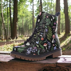 Forestcore Boots, Woodland Mushrooms Combat Boot, Vegan Combat Boots ...