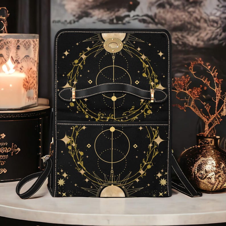 Dark Boho Celestial Canvas Satchel Bag, Celestial Garden Witchy Handbag ...