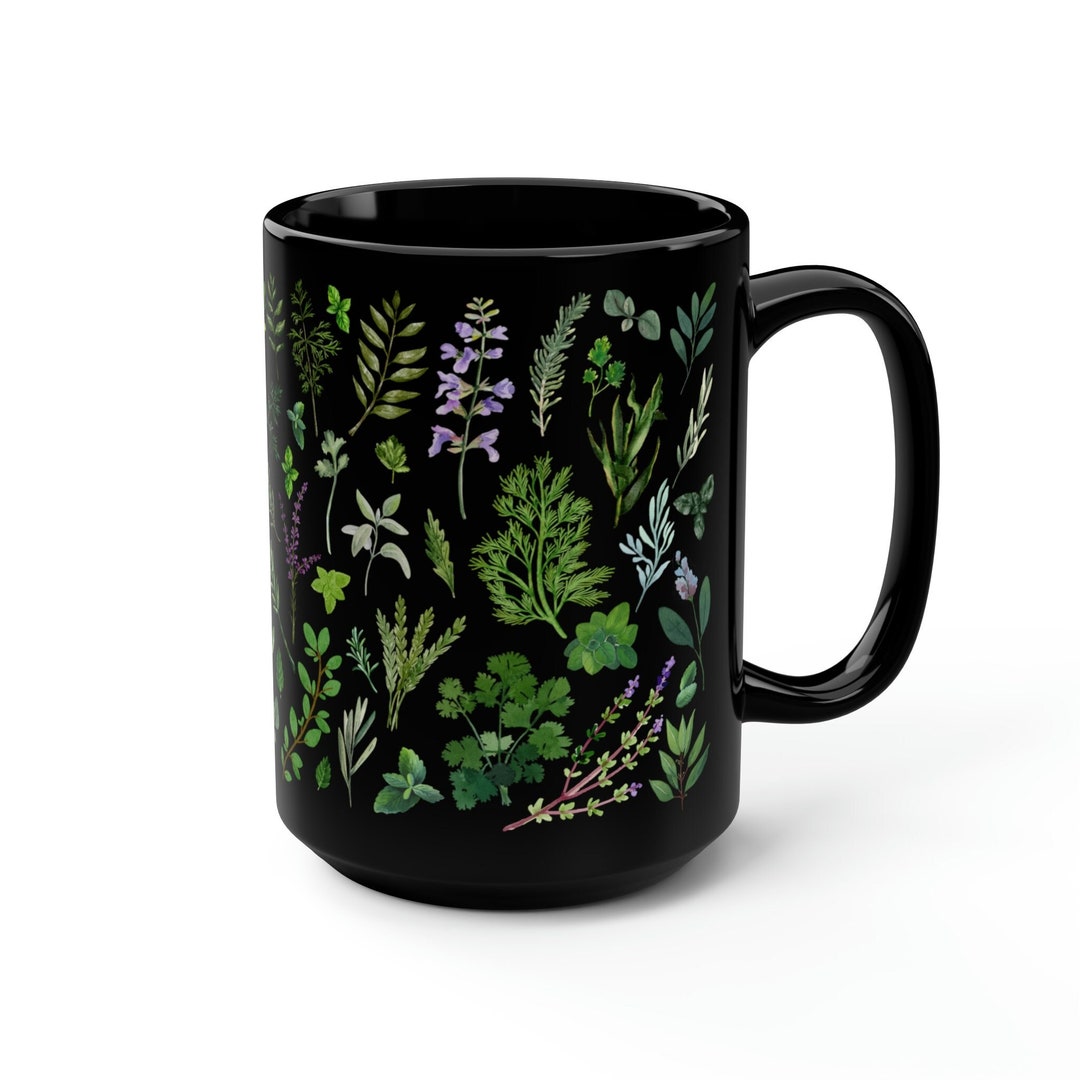 Garden Herbs Mug, Botanical Black Mug 15 Oz, Cottagecore Mug, Cottage ...