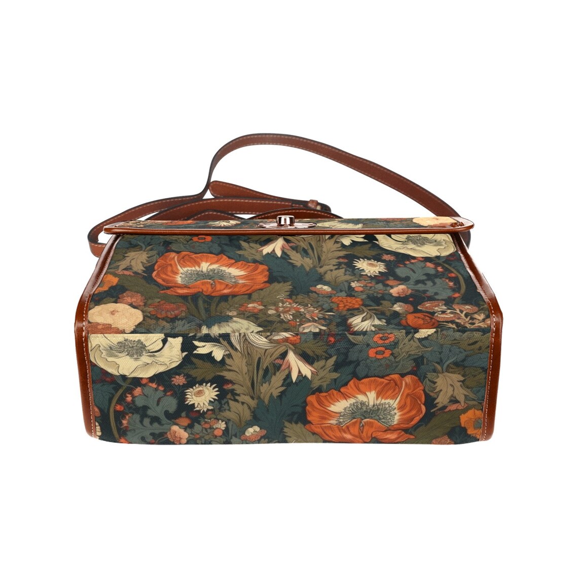 Boho Retro Floral Canvas Satchel, Boho Orange Cream Floral Satchel ...