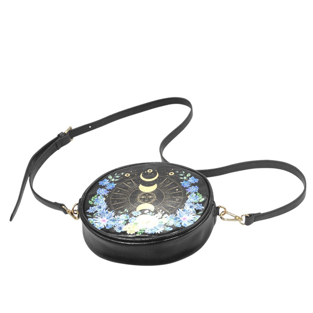 Blue Flowers Moons Vegan Leather Cross-body Bag, Cottagecore Purse ...