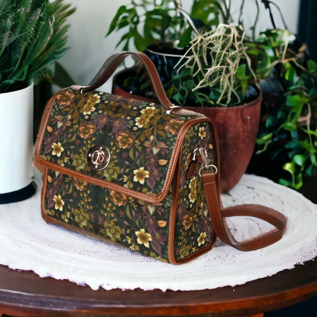 Cottagecore Witchy Flowers Canvas Satchel Bag, Boho Flowers Cross-body ...