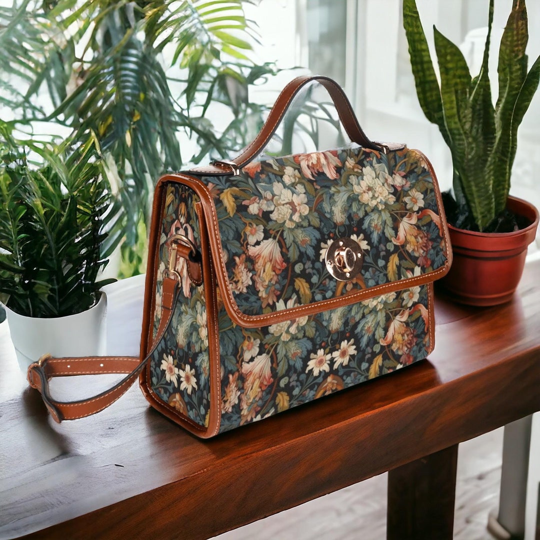 Cottagecore Vintage Floral Canvas Satchel Bag, Boho Flowers Cross-body ...