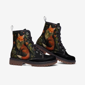 Fox Vegan Combat Boots, Magic Story Fables Forestcore Fox Boots,dark ...