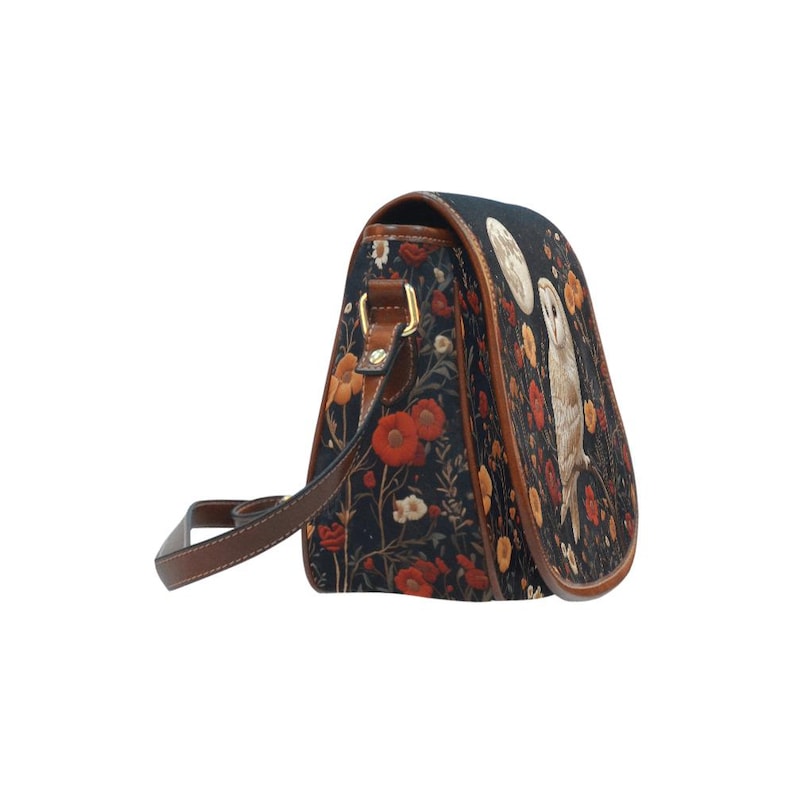 Whimsigoth Barn Owl Saddlebag Purse, Moonlit Forest Owl Crossbody Folk ...