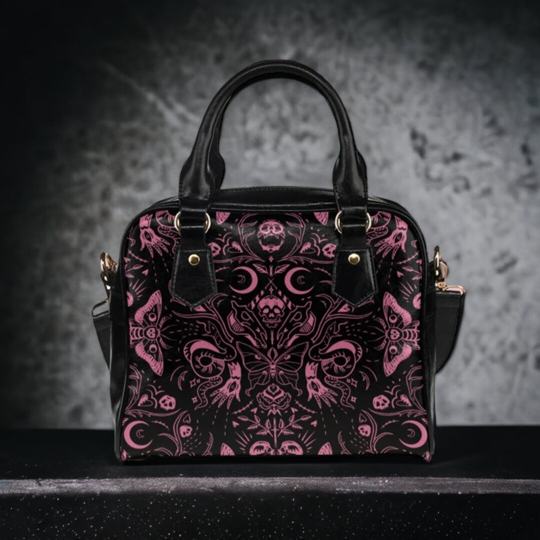 Whimsigoth Bowler Handbag, Pastel Goth Skulls Moths Vegan Leather ...