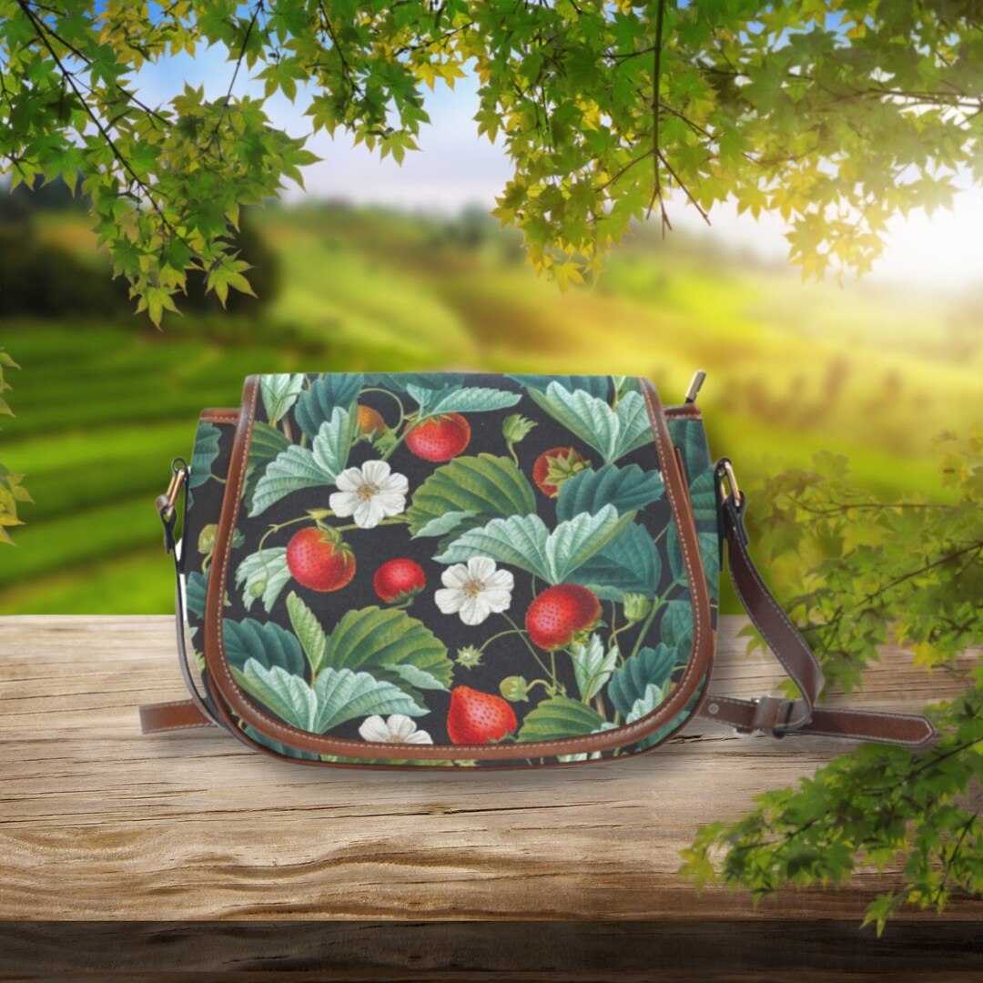 Cottagecore Strawberries Canvas Saddle Bag Country Strawberry - Etsy