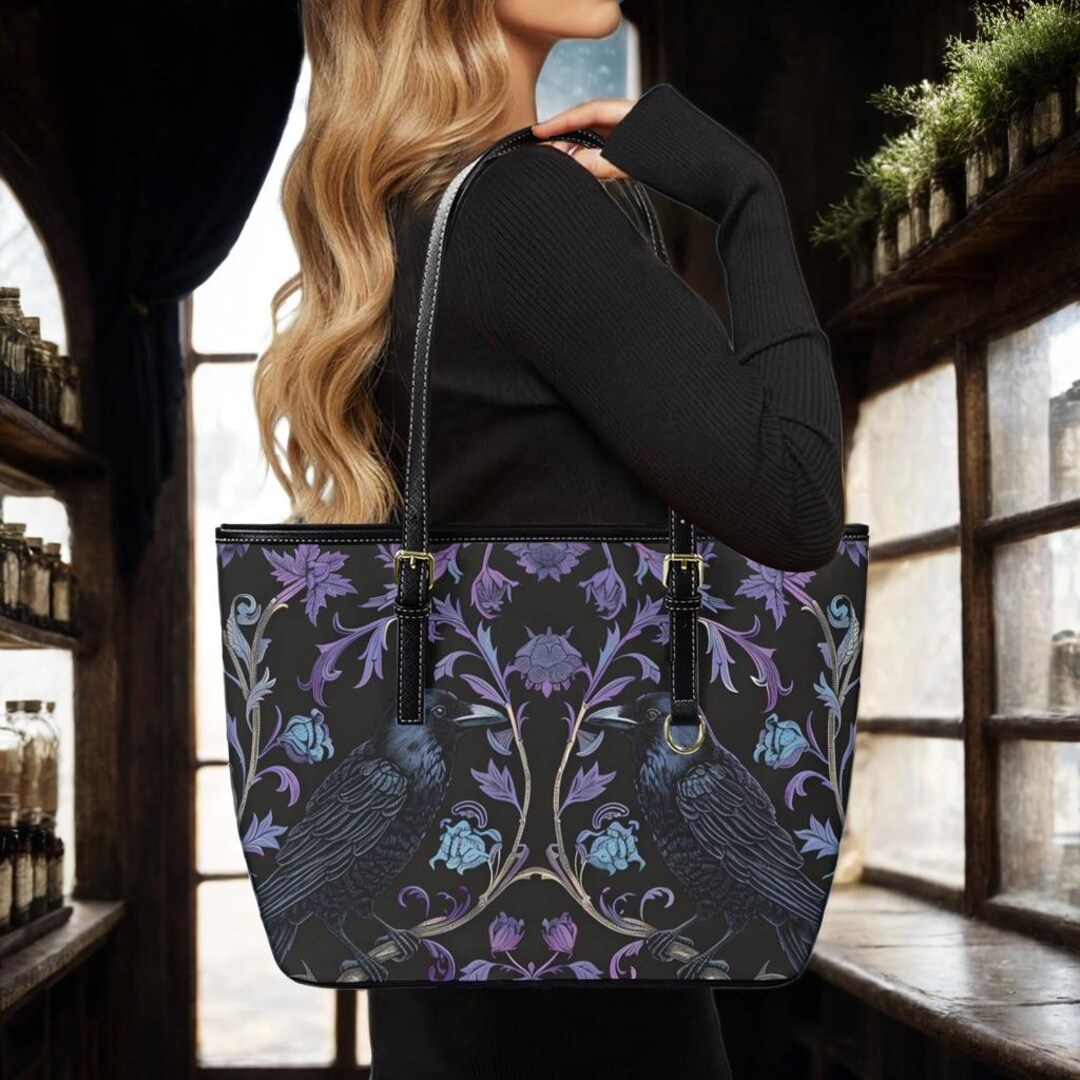 Gothic Raven's Roost Faux Leather Tote Bag, Ravens Vegan Leather ...
