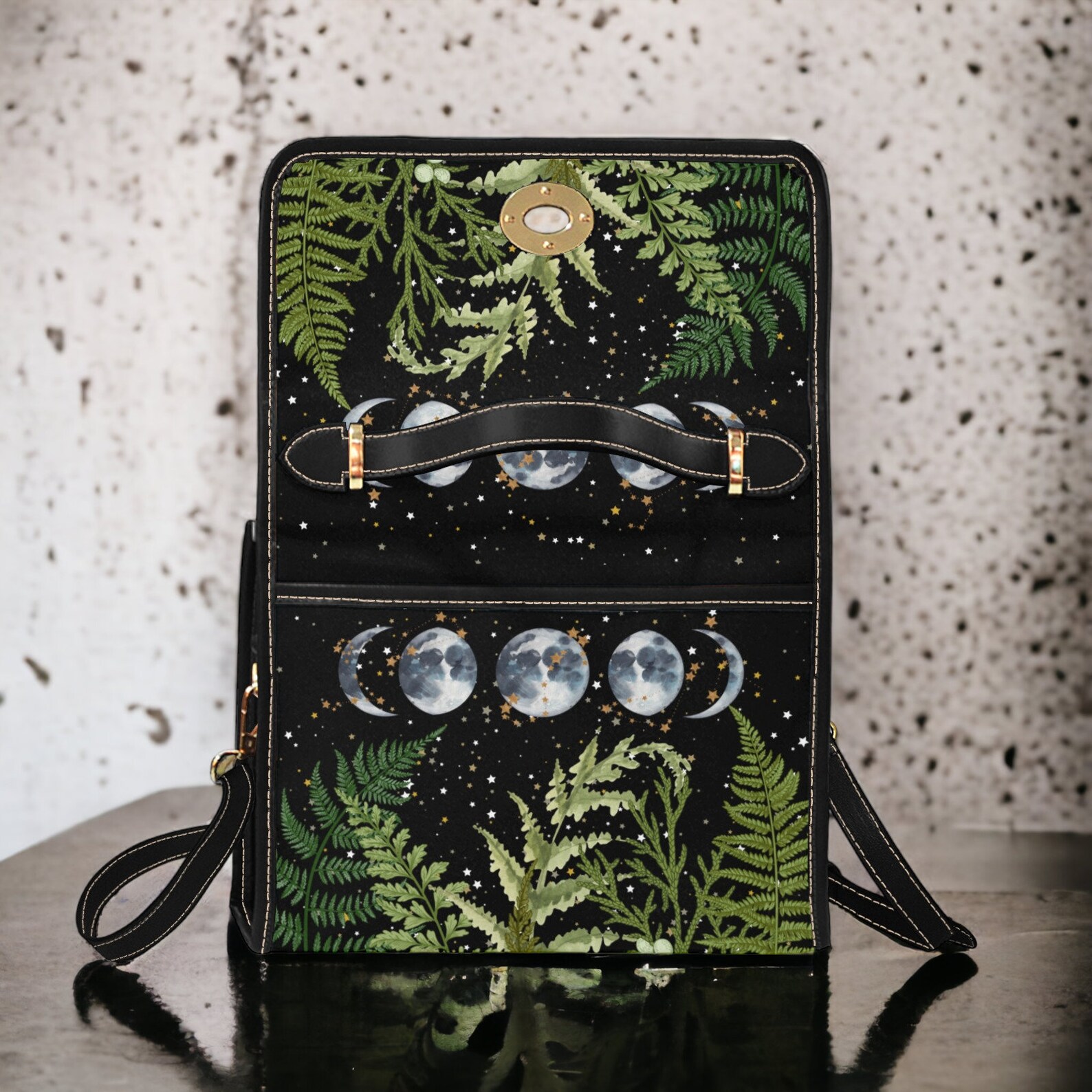 Boho Dark Forest Fern Moons Witchy Satchel & Wallet Set, Boho Crossbody ...