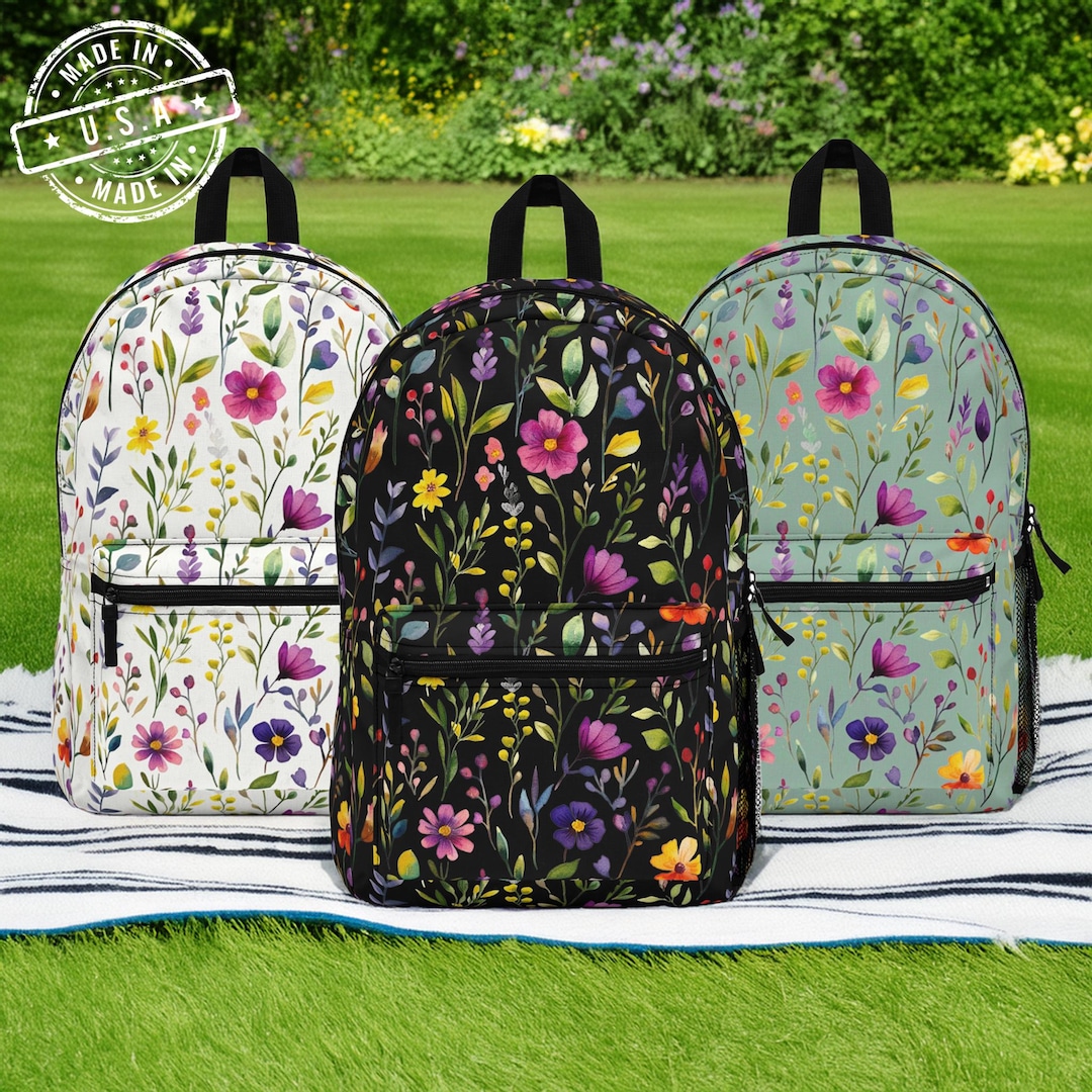 Cottagecore Watercolor Wildflowers Backpack, Made in USA Boho Garden ...