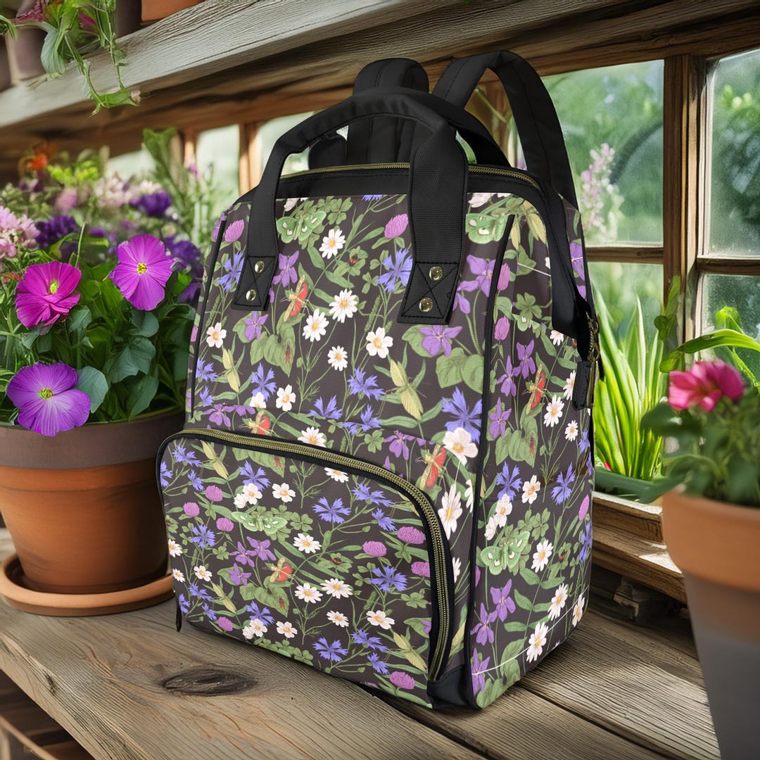 Cottagecore Wildflower Garden Backpack, Dark Floral Laptop Backpack ...