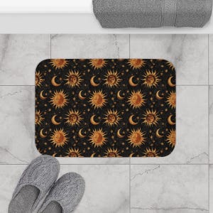 Boho Whimsigoth Medieval Suns Moons Shower Curtain & Bath Mat Set ...