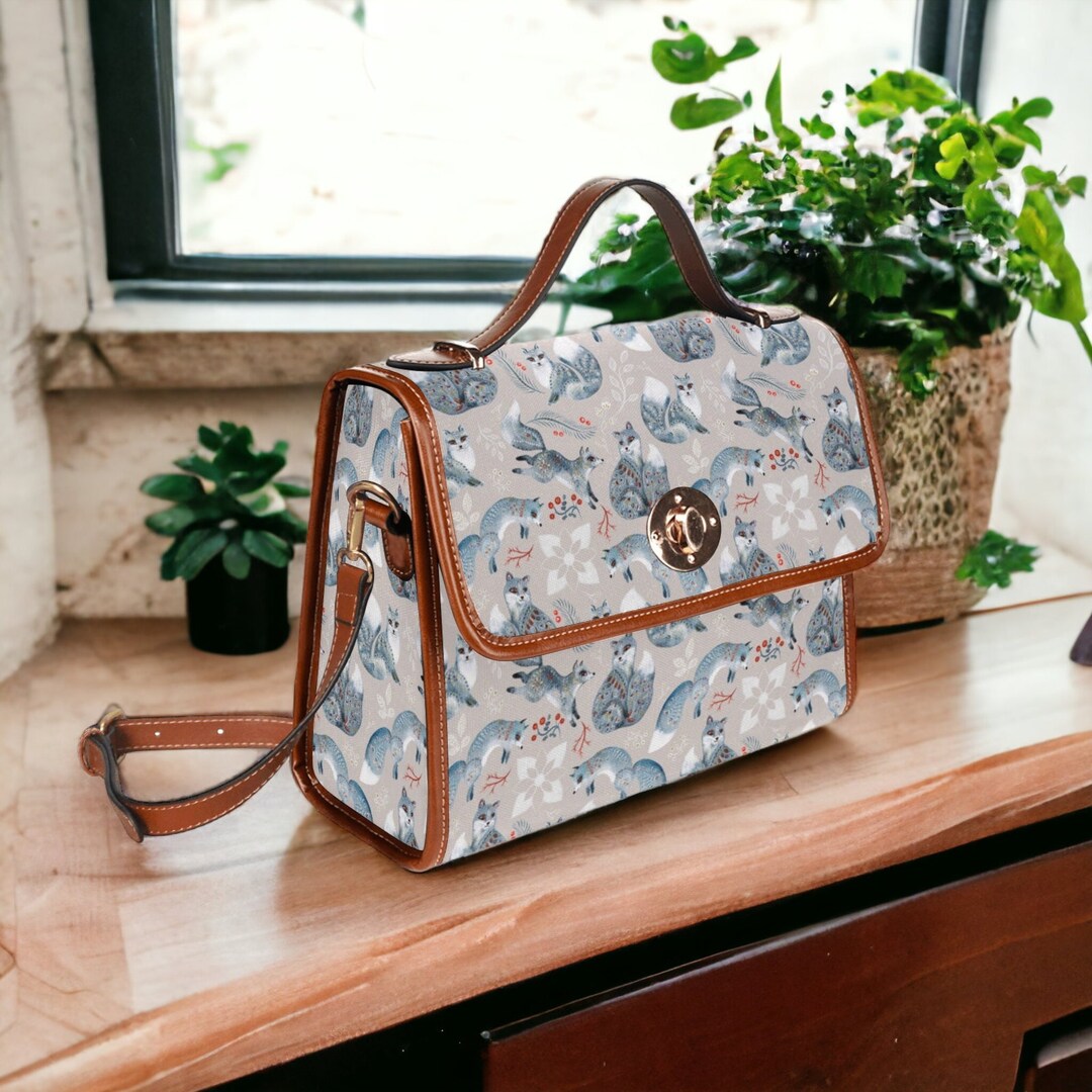 Forest Foxes Canvas Satchel Bag, Forestcore Folk Art Foxes Handbag ...