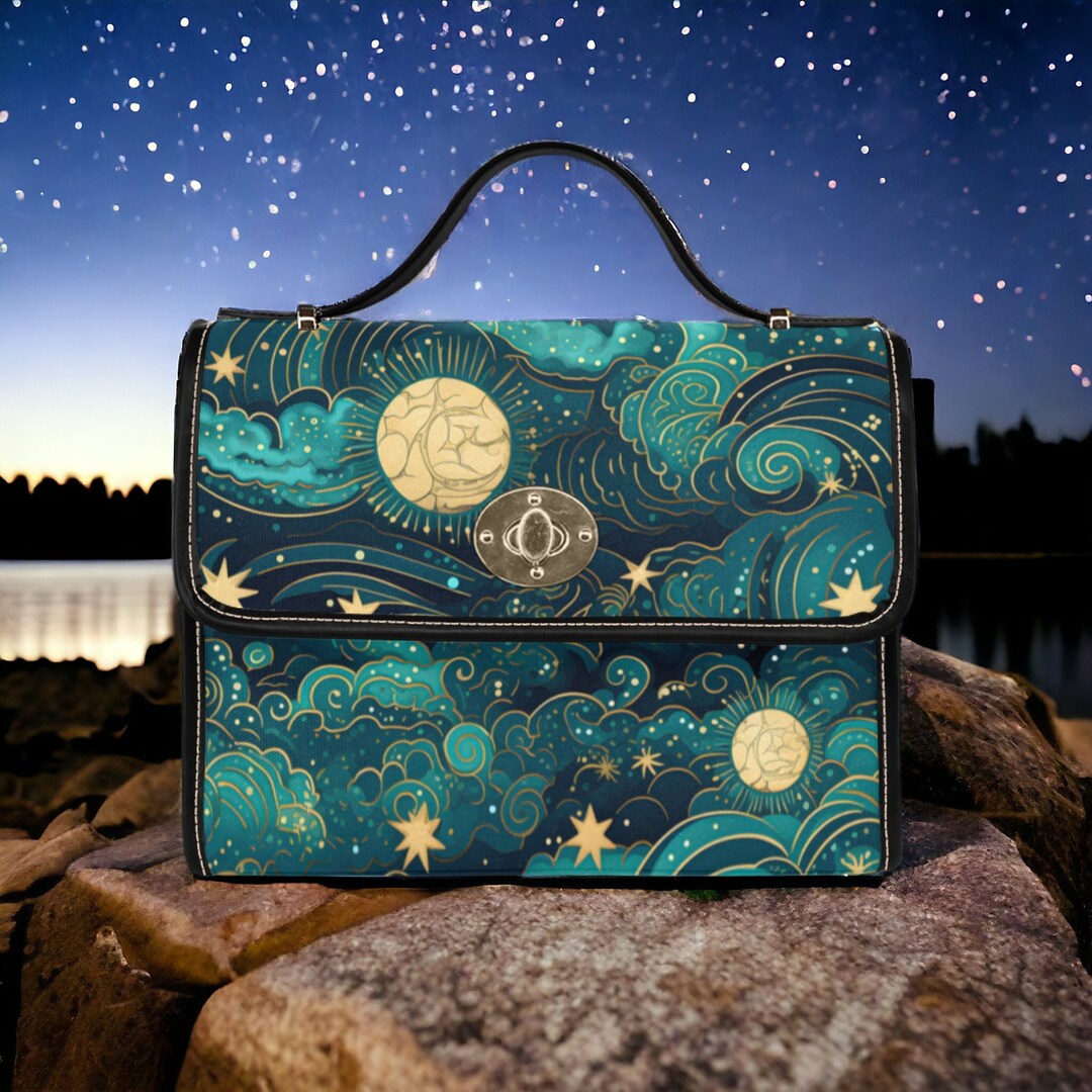 Boho Celestial Starry Night Sky and Moon Handbag, Boho Cottagecore ...