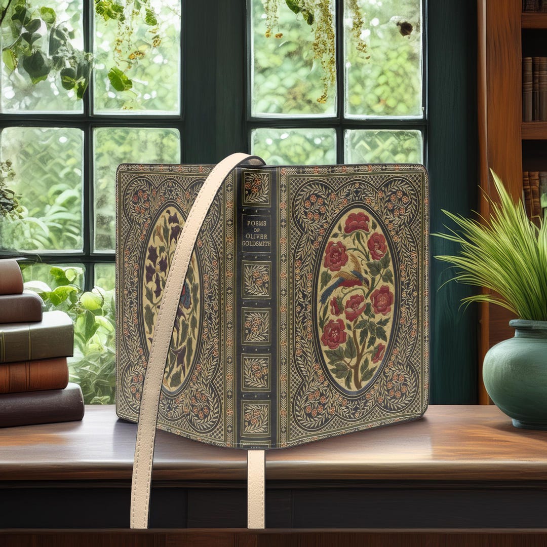 Victorian Poetry Book-shaped Purse, Vintage Floral Faux Book Bag ...