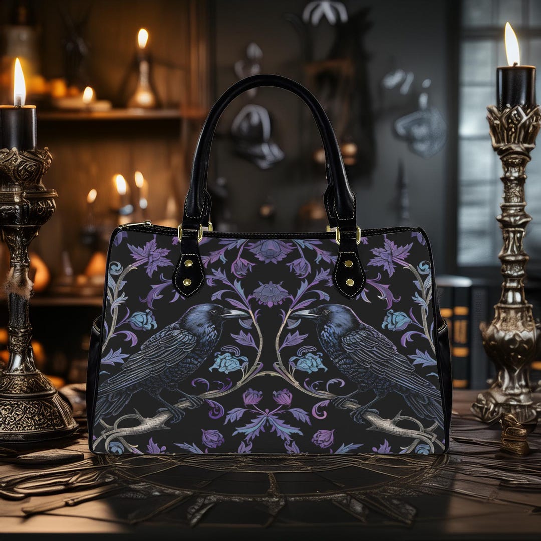 Gothic Violet Raven's Roost Vegan Leather City Handbag Purse, Witchy ...