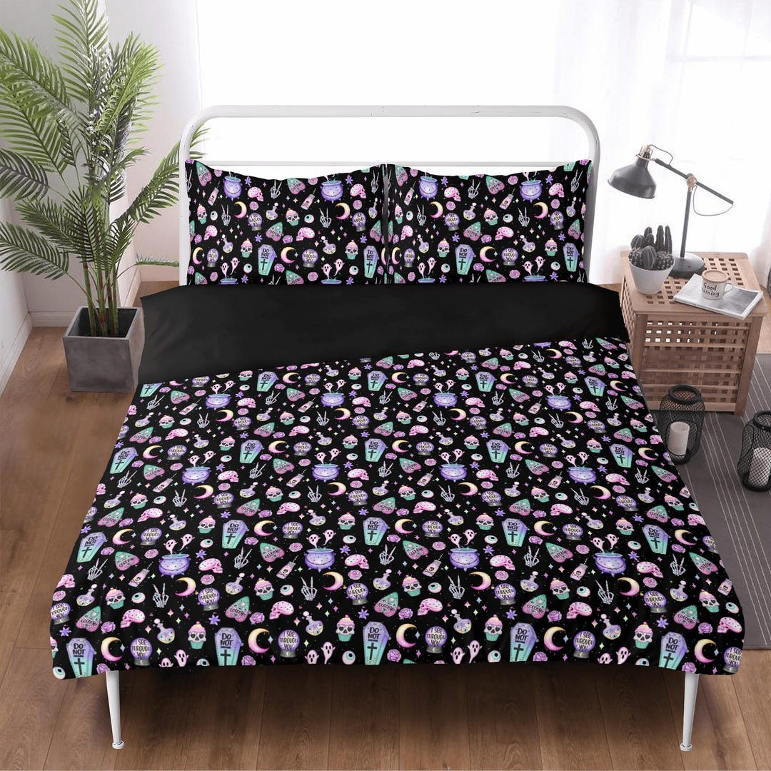Pastel Gothic Duvet Cover Set, Spooky Cute Bedroom Decor, Witchy Occult ...