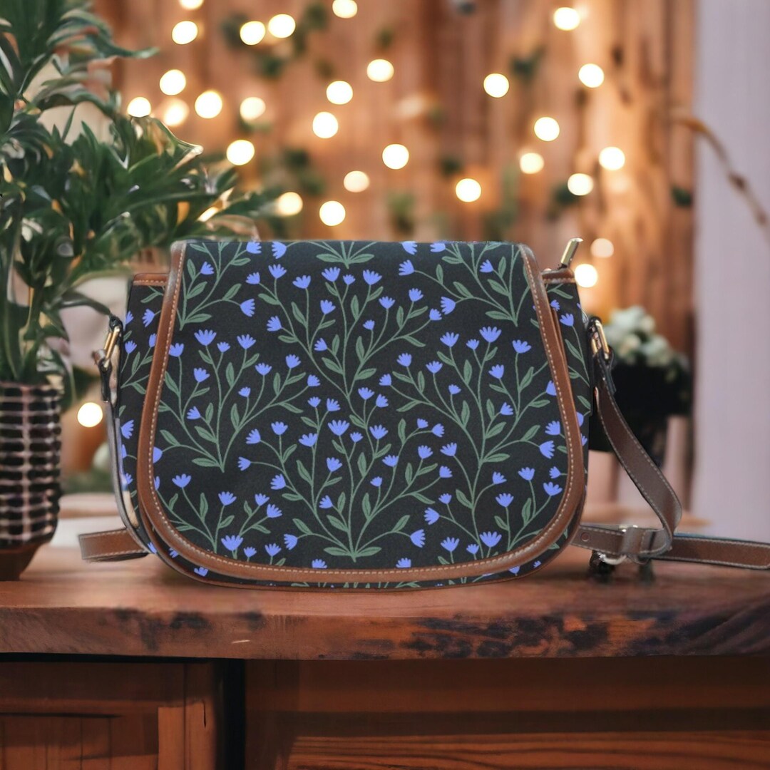 Cottagecore Petite Wildflowers Saddle Bag Cross-body Purse, Boho Floral ...