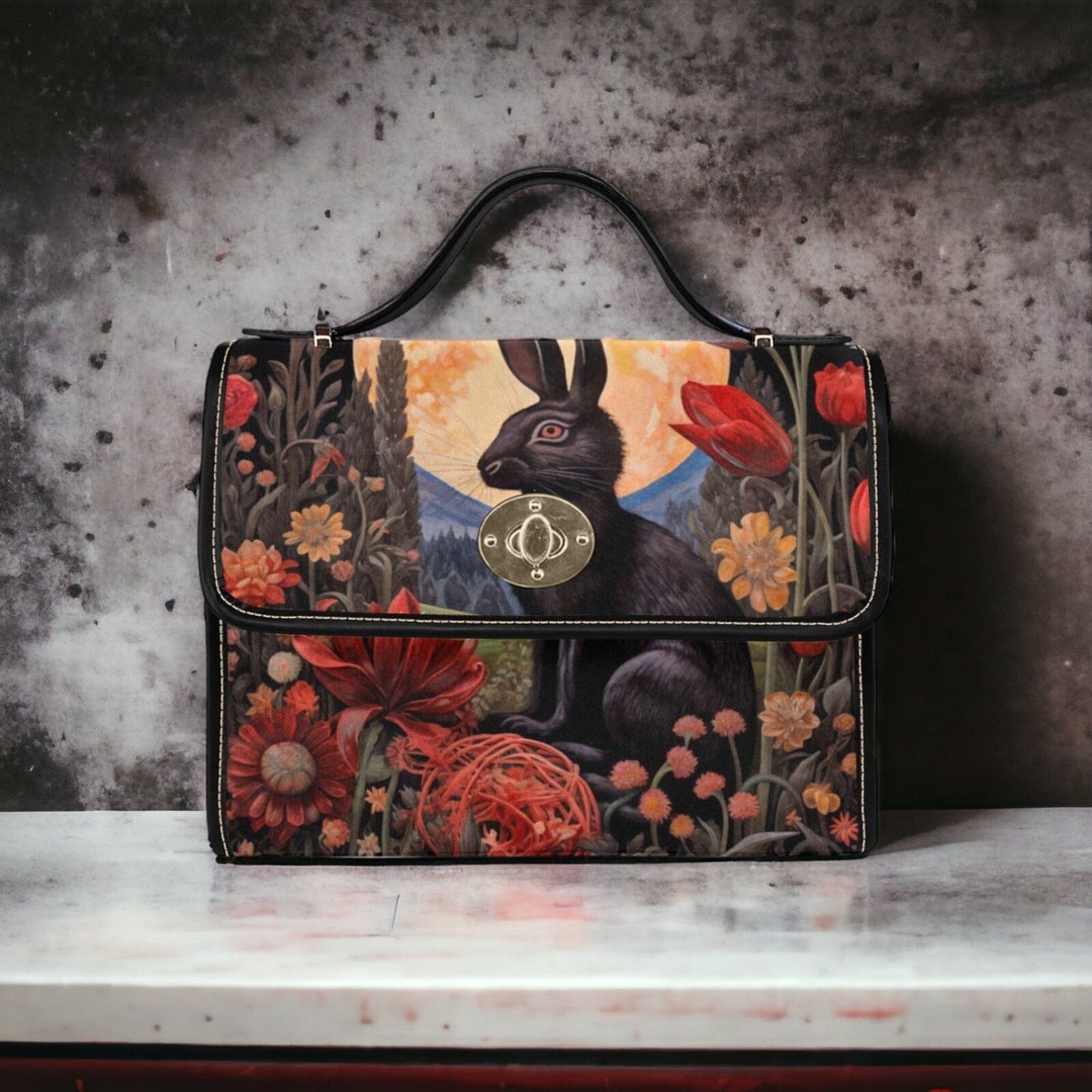 Dark Cottage Goth Rabbit and Gothic Floral Satchel, Dark Cottagecore ...