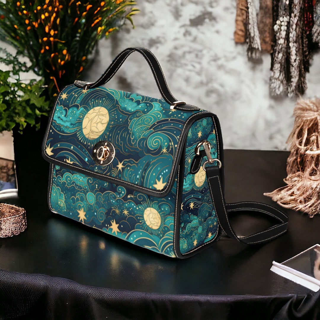 Boho Celestial Starry Night Sky and Moon Handbag, Boho Cottagecore ...