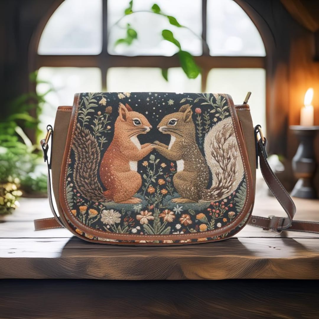 Cottagecore Whimsical Squirrels Saddle Bag, Forestcore Animal Floral ...