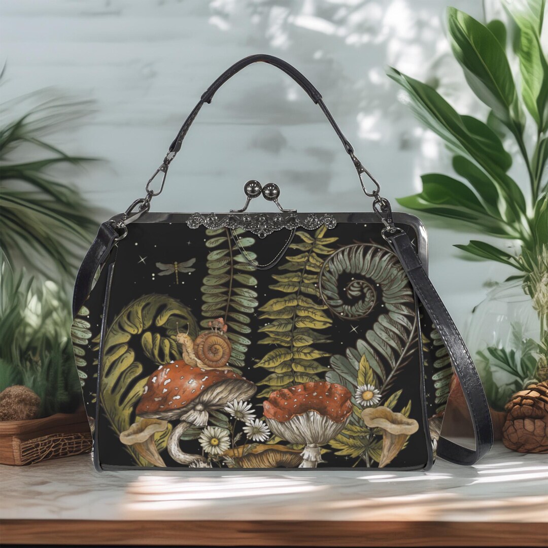 Goblincore Mushroom & Ferns Kisslock Purse, Whimsical Forestcore ...