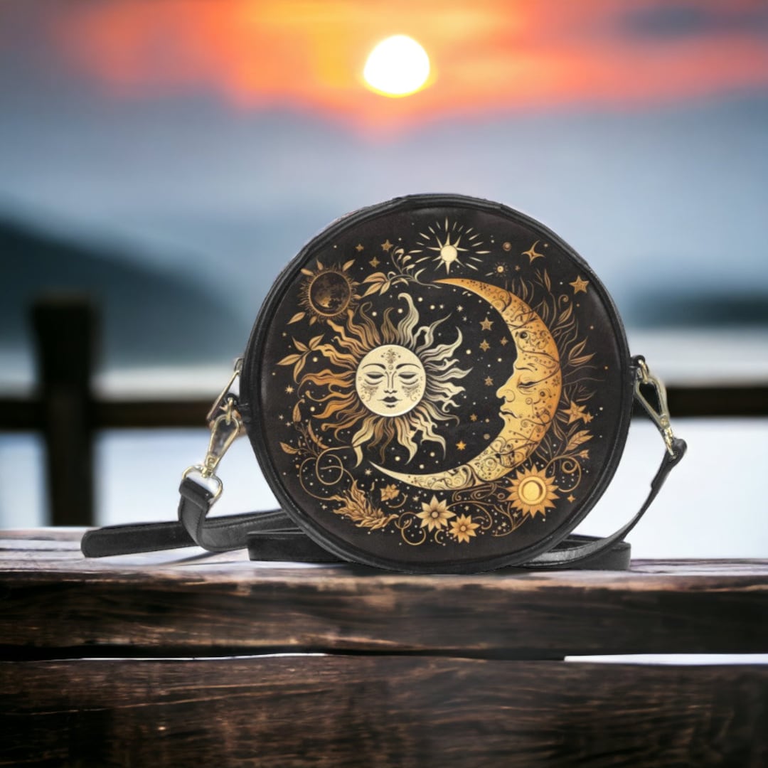 Dark Boho Sun & Moon Round Satchel Bag, Dark Celestial Sun Moon Bag ...