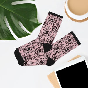 Black Skulls on Pink Socks, Pastel Goth Socks, Pastel Halloween Socks ...