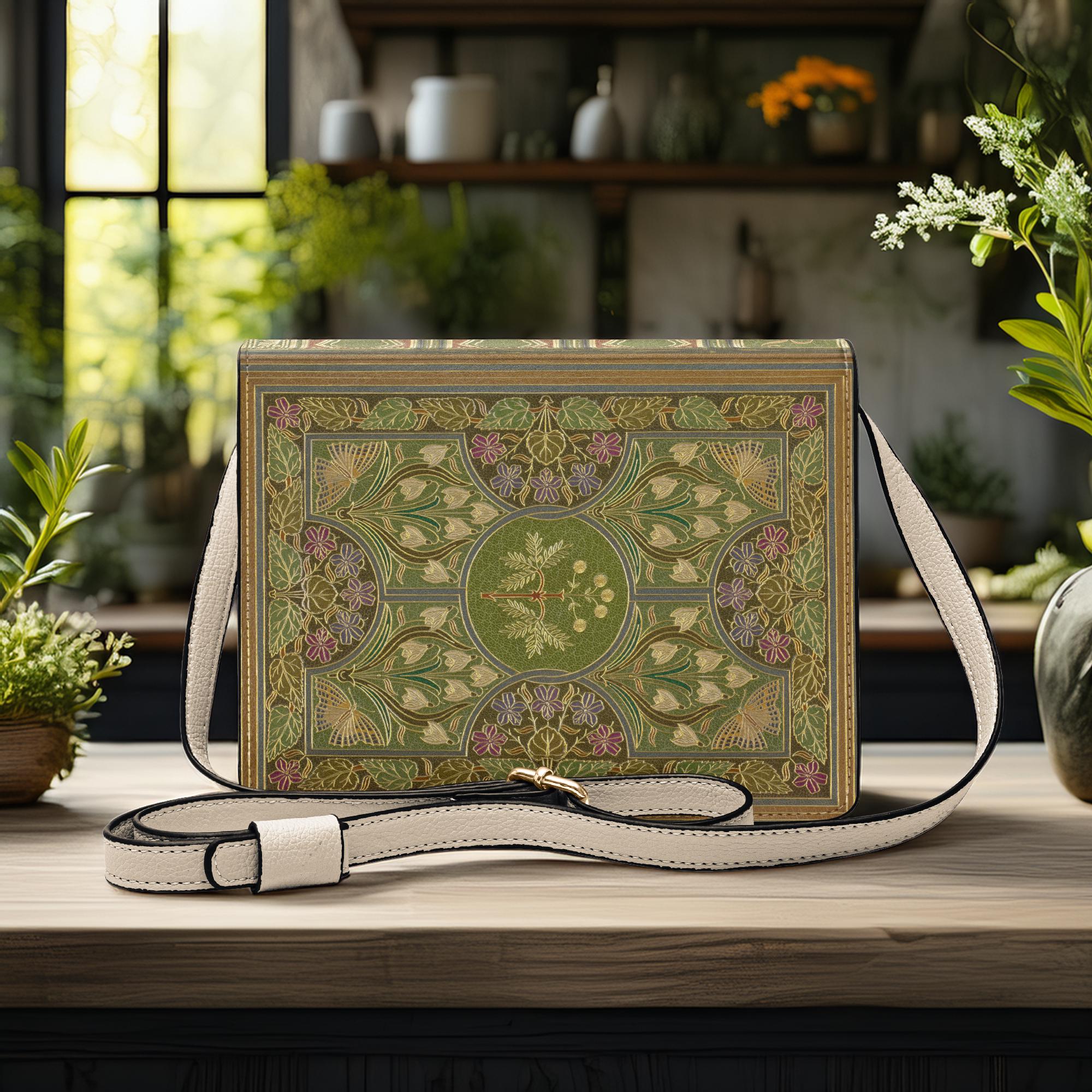 Botanical Book-shaped Purse, Art Nouveau Crossbody Handbag With Vintage ...