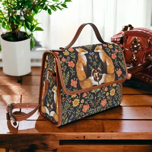 Faux-embroidered Twin Foxes Flowers Handbag & Clutch Wallet Set, Boho ...