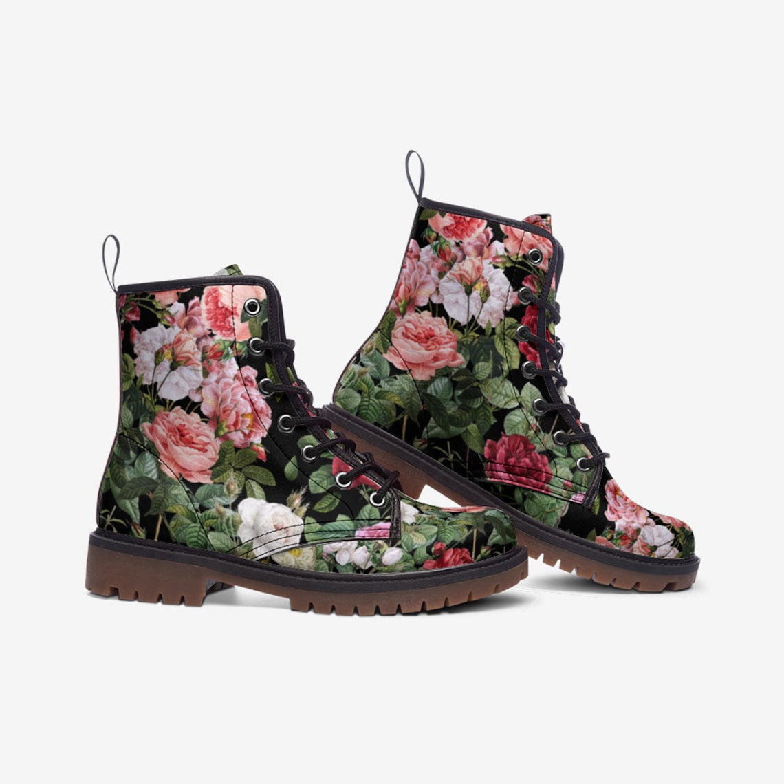 Vintage Pink Roses Floral Vegan Combat Boots Vintage Rose - Etsy