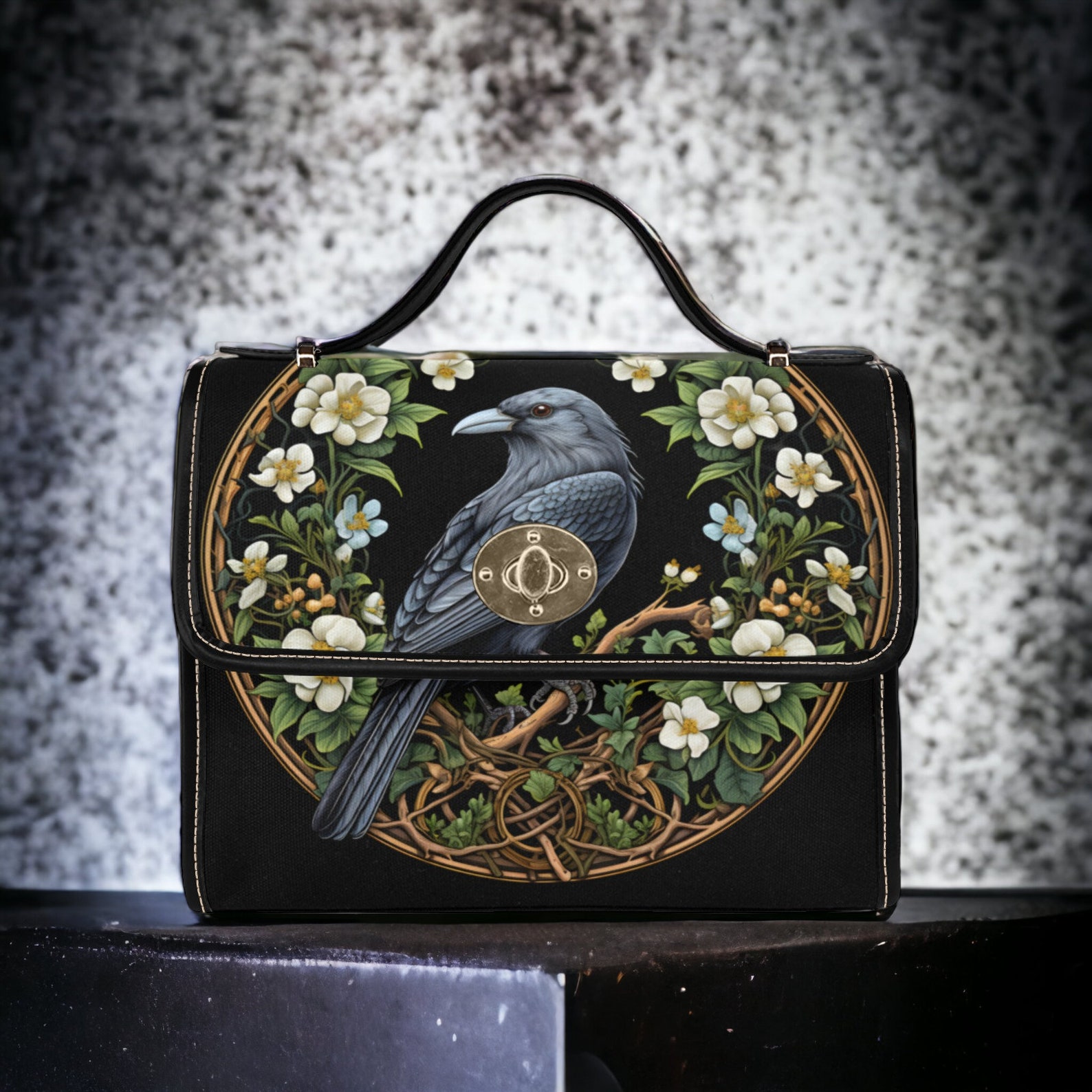 Dark Cottage Goth Witchy Crow and Flowers Satchel, Dark Cottagecore ...