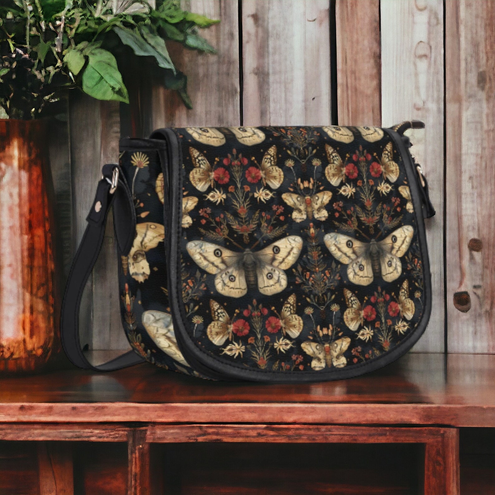 Cottage Goth Moths Garden Saddle Bag, Moth Moon Boho Crossbody Bag ...
