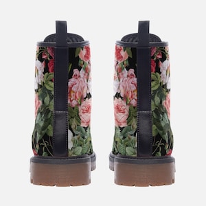 Vintage Pink Roses Floral Vegan Combat Boots, Vintage Rose Motif Boots ...